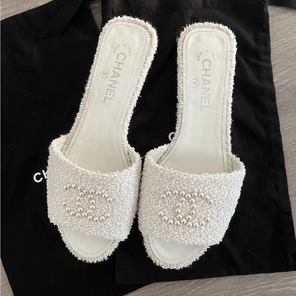 CHANEL | Shoes | Chanel Whitepearl Slides | Poshmark